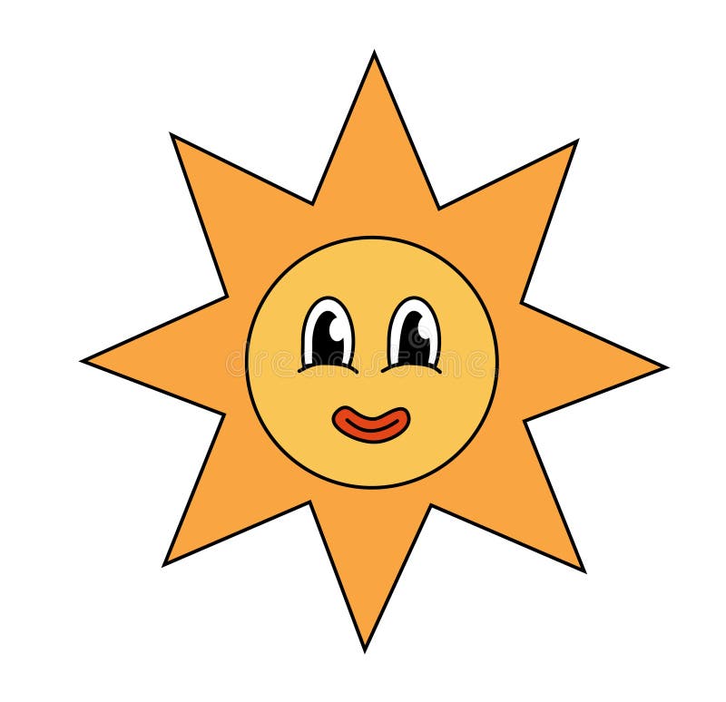 Retro Hippie Groovy Sun Smiling. Cartoon Summer Element. Vector ...