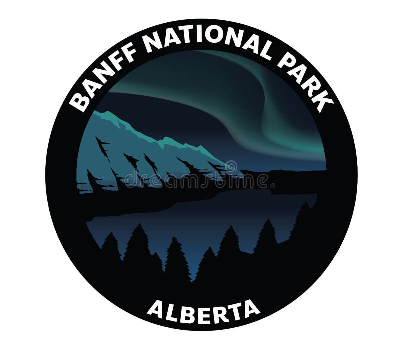 Banff National Park Alberta Northern Lights Aurora Borealis Vector Logo ...