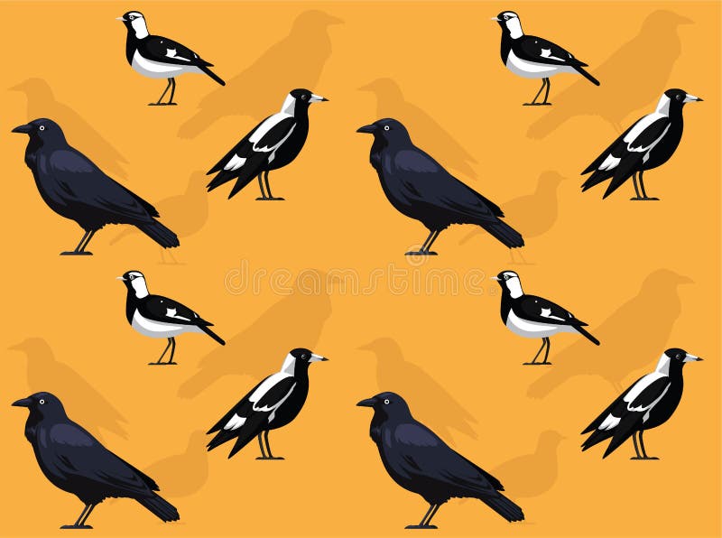 Bird Australian Raven Magpie Lark Cartoon Cute Seamless Wallpaper ...
