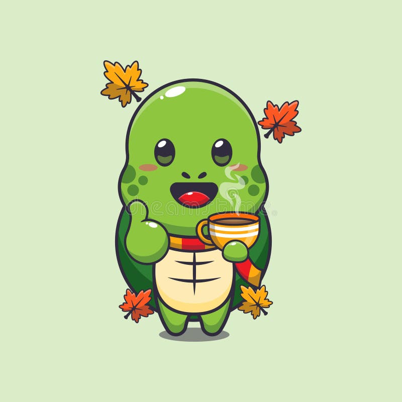 Cute Turtle with Coffee in Autumn Season Stock Vector - Illustration of ...