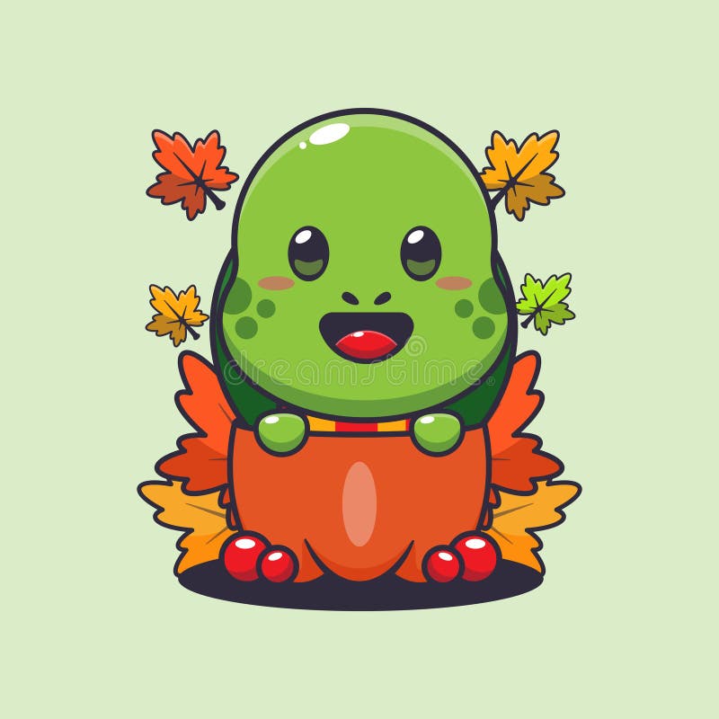 Cute Turtle in a Pumpkin at Autumn Season Stock Vector - Illustration ...