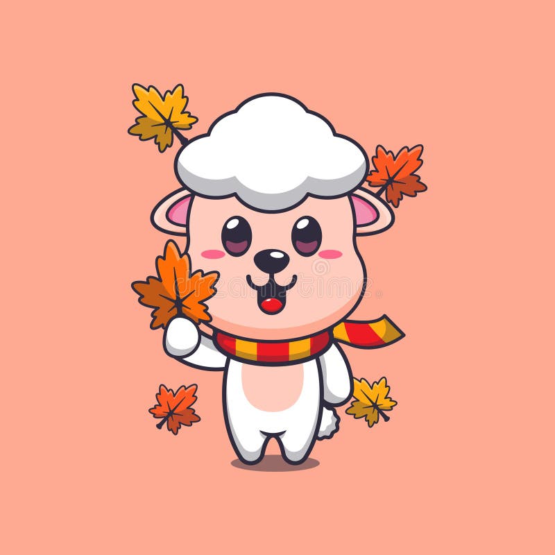 Cute Sheep Holding Autumn Leaf Stock Vector - Illustration of sheep ...