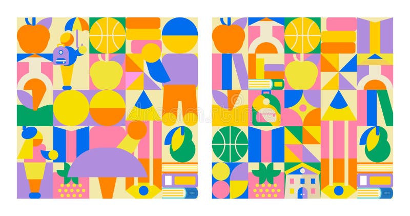 2 School Patterns in Mosaic Style Stock Illustration - Illustration of ...