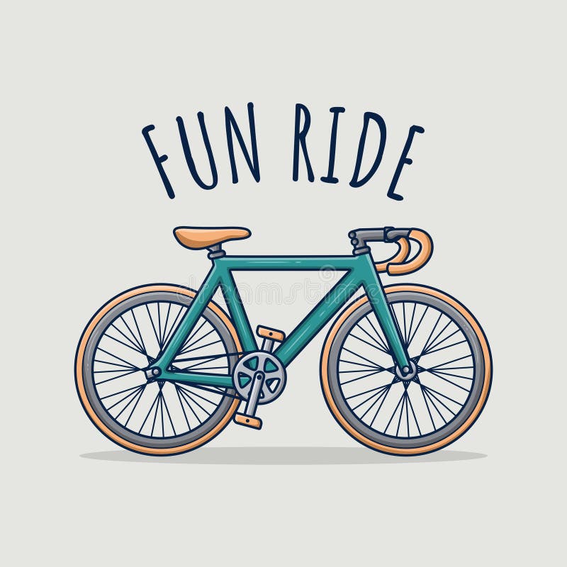 Bicycle Flat Illustration Cartoon Design with Fun Ride Tagline Stock ...