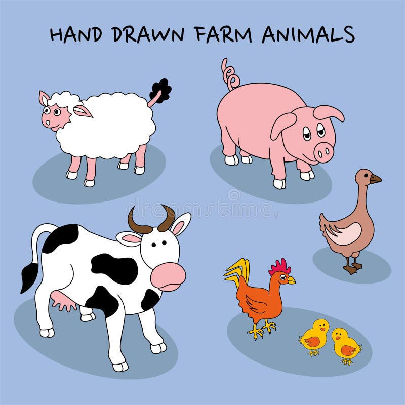 Illustration Drawing Style of Farm Animals Collection Stock Vector ...