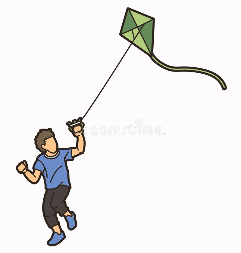 A Boy Running Fly a Kite Child Playing Cartoon Sport Graphic Stock ...