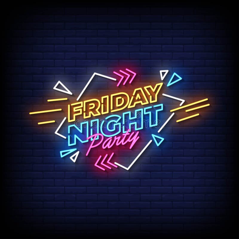 Friday Night Party Neon Sign on Brick Wall Background Vector Stock ...