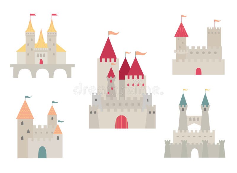 Set of Simple Flat Design Grand Castles. Castle, Fairy Tale. Stock ...