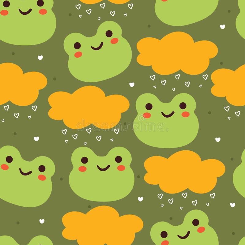 Cute Seamless Pattern Cartoon Frog with Sky Element Stock Vector ...