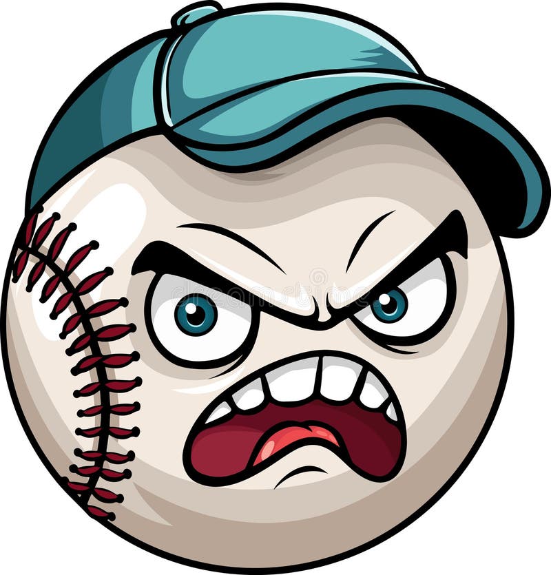 Cartoon Angry Baseball Ball Character Wearing Blue Hat Stock Vector ...