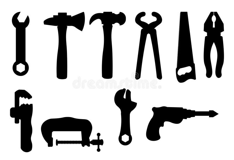 Silhouettes of Tools Vector Set. Stock Vector - Illustration of jack ...