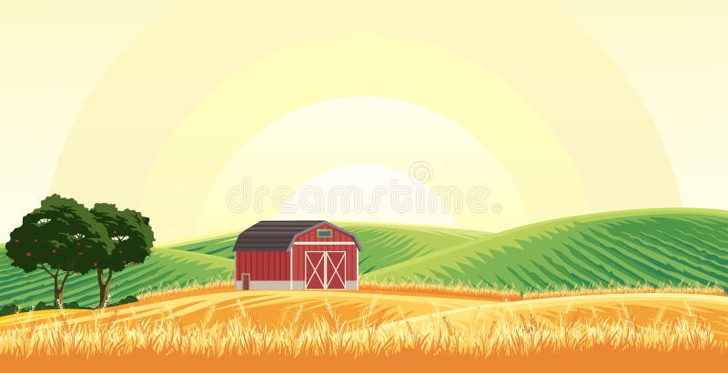 Farm with View of Wheat Field Fresh Grass Trees and House, Agriculture ...