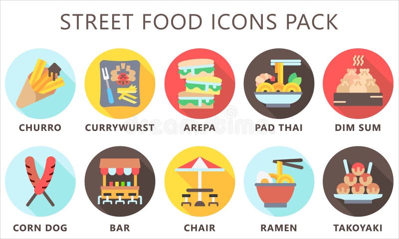 Street Food Rounded Multi Color Icons Pack Stock Vector - Illustration ...