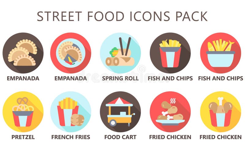 Street Food Rounded Multi Color Icons Pack Stock Vector - Illustration ...