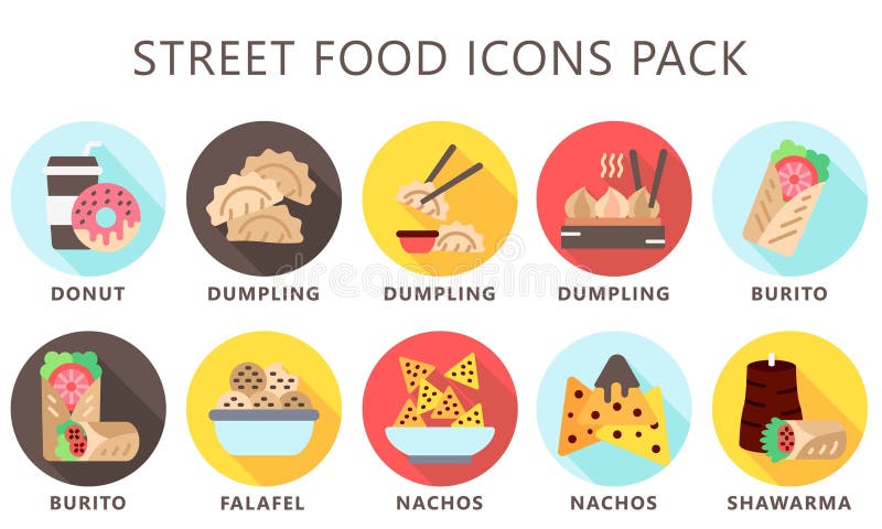 Street Food Rounded Multi Color Icons Pack Stock Vector - Illustration ...