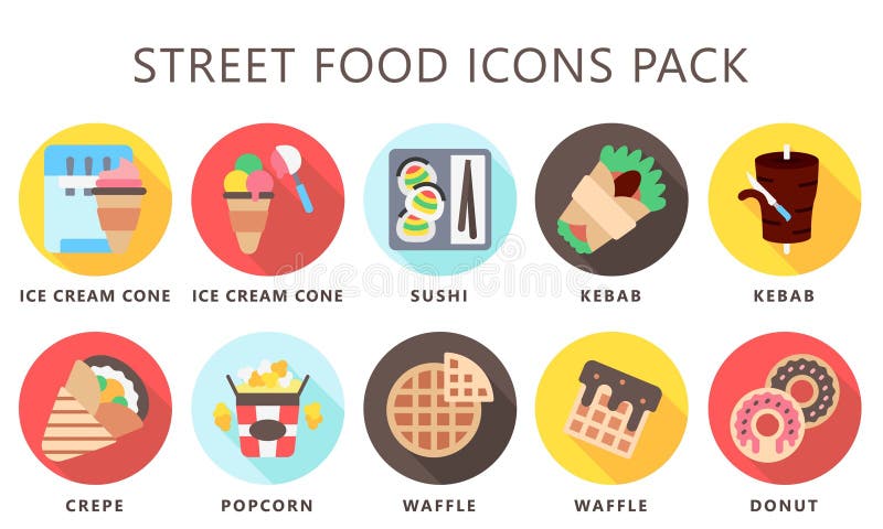 Street Food Rounded Multi Color Icons Pack Stock Vector - Illustration of isolated, fried: 319678184