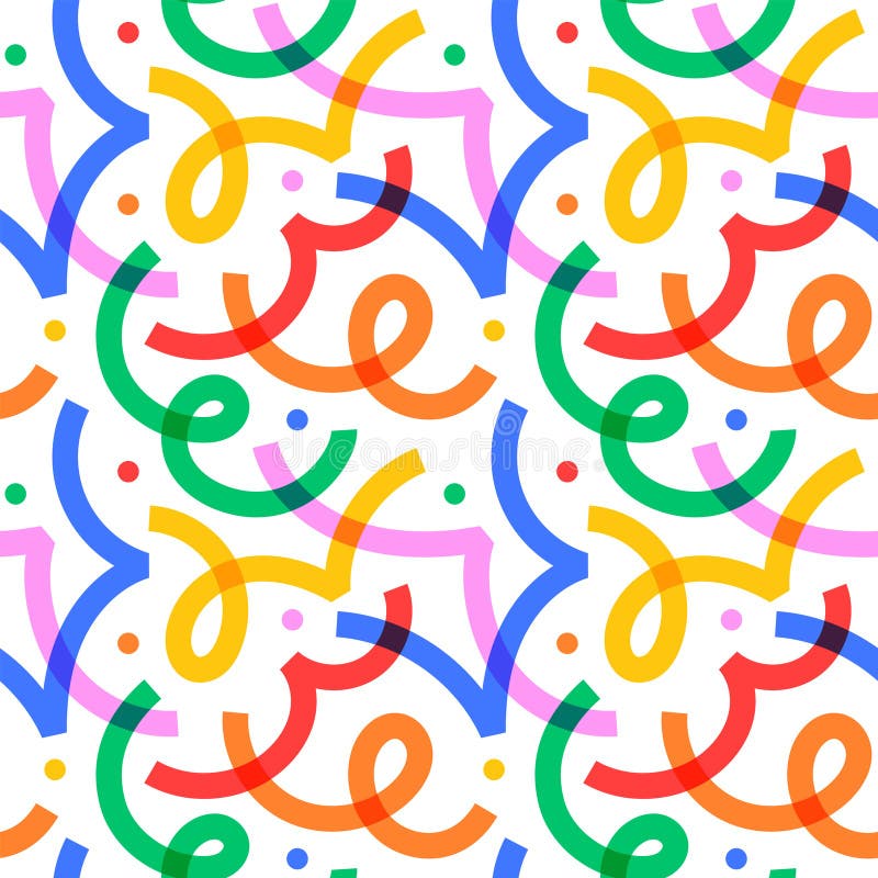 Fun Colorful Line Doodle Seamless Pattern Stock Vector - Illustration ...