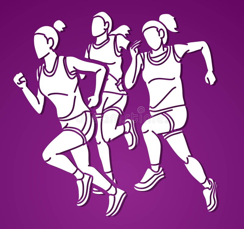 Group of Woman Running Marathon Runner Cartoon Sport Graphic Vector ...