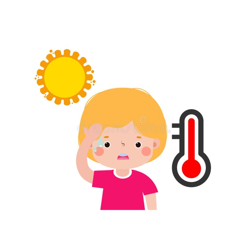 Kid with Summer Heatstroke, Cute Cartoon Character Flat Style Vector ...