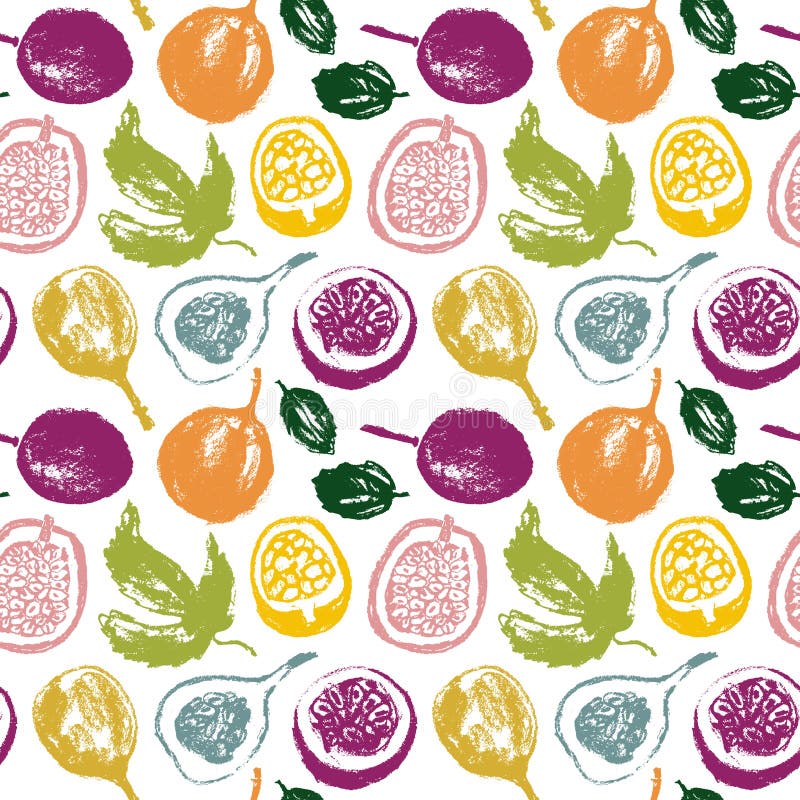 Pattern Passion Fruit Seamless. Pastel Hand Drawn Granadilla ...