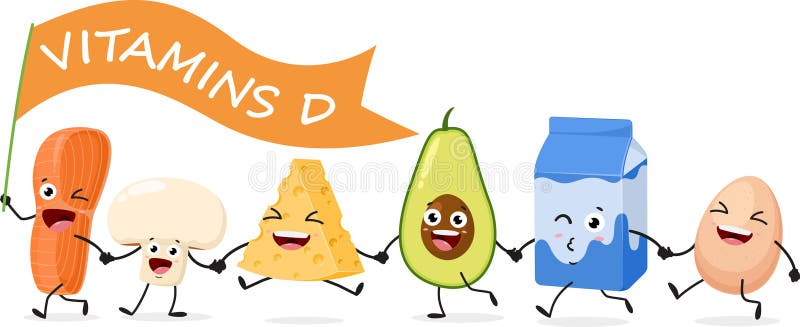 Cartoon Vitamin D Fruits and Vegetables , Set of Cute Characters Stock ...