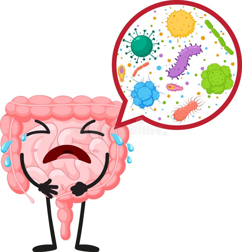 Unhealthy Sick Intestine Cartoon Character, Isolated on White ...