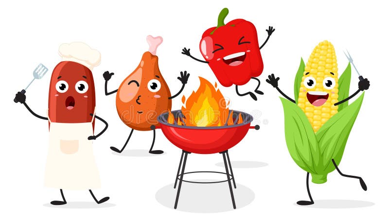 Cute Bbq Cartoon Character, Barbecue Food and Cooking Tools, Grill ...