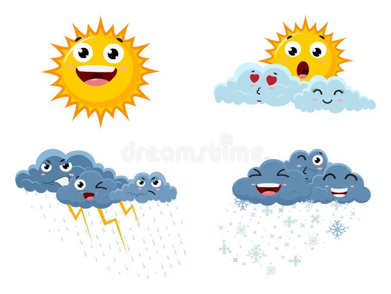 Weather Emoticon Cartoon with Different Seasons Stock Illustration ...