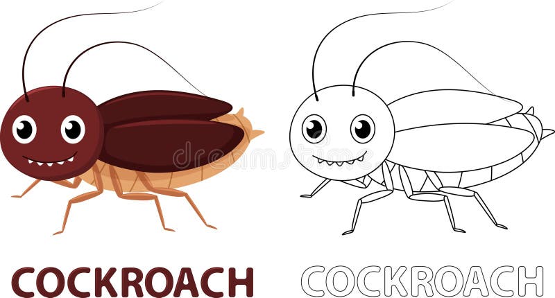 Cute Cockroach Cartoon Coloring Book, Hand Drawn Simple Lines Stock ...