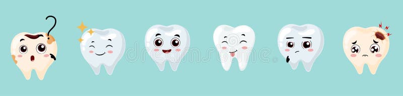 Set of Cute Teeth Cartoon with Different Expression Stock Vector ...