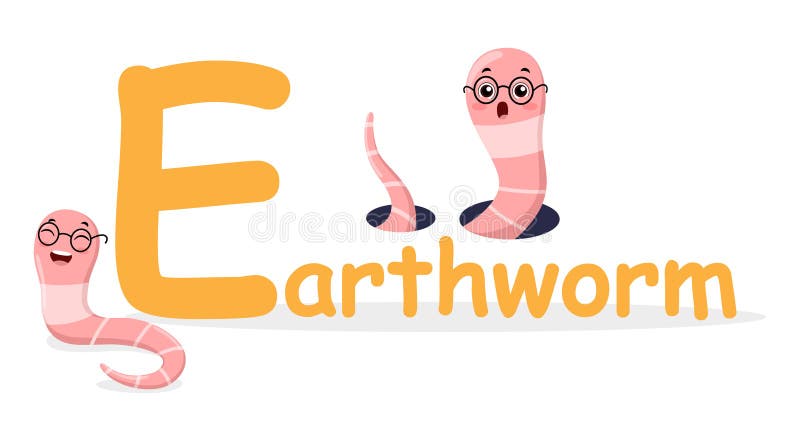Cute Font Alphabet E for Earthworm Cartoon Characters Stock Vector ...