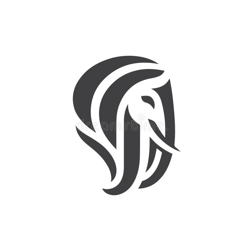 Simple and Elegant Elephant Logo with a Long Mane and Tusks Stock ...