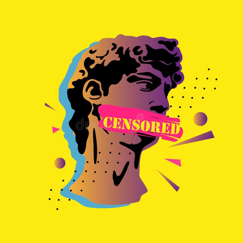 Abstract Greek Ancient Sculpture of Head with Inscription Censored ...