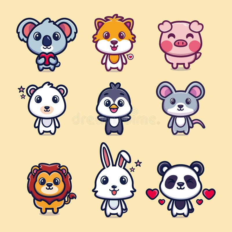 Vector Cute Animal Mascot Cartoon Collection Stock Vector ...
