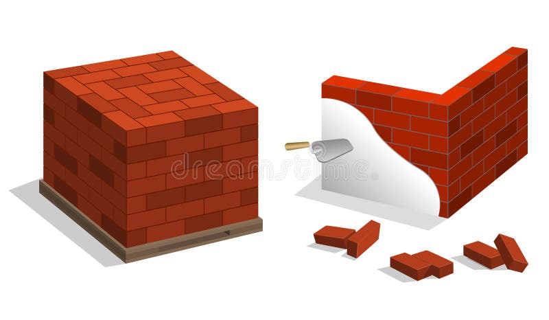 Set of Red Brick Pieces, 3D Isometric Red Brick Wall Isolated. 3D ...