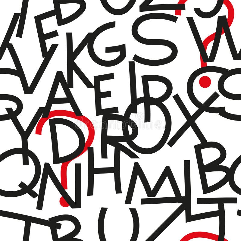 Seamless Black Letters Pattern Illustration with Red Question Mark ...