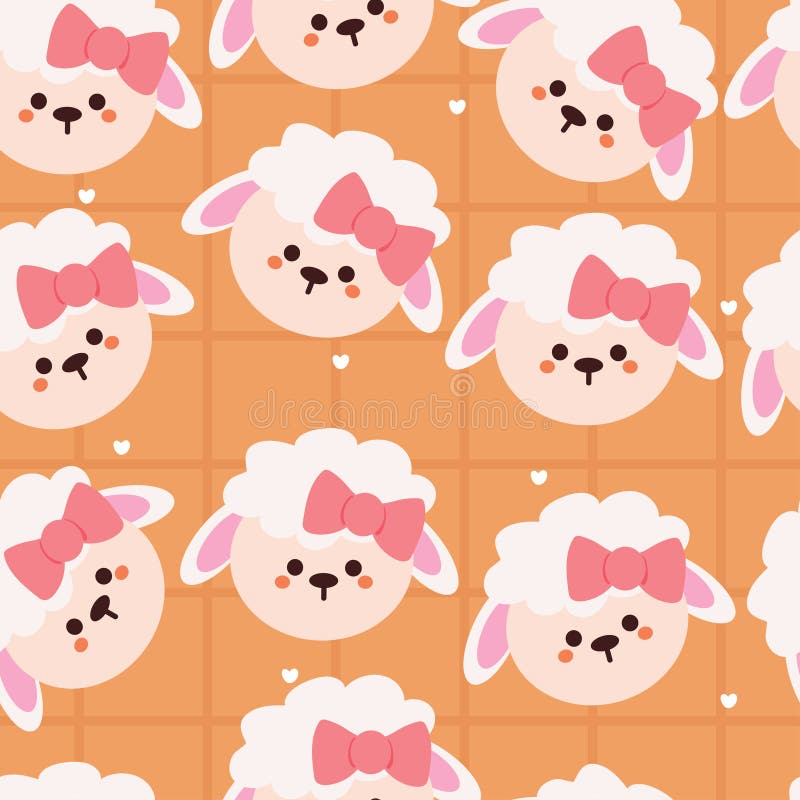 Seamless Pattern Cute Cartoon Sheep Wearing Pink Ribbon Stock Vector ...