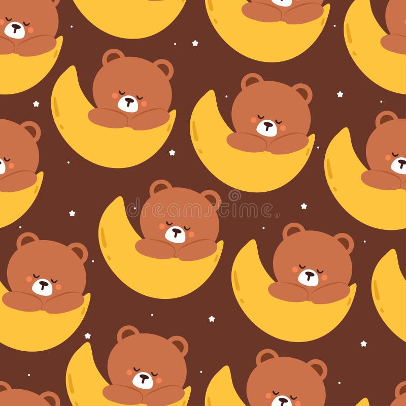 Seamless Pattern Cartoon Bear on the Moon Stock Vector - Illustration ...