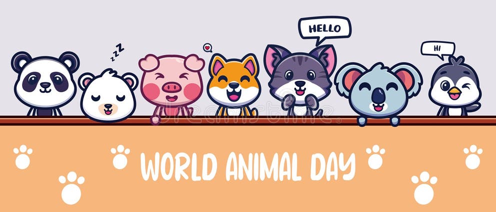 Vector Cute Animals Celebration World Animal Day Cartoon Icon ...