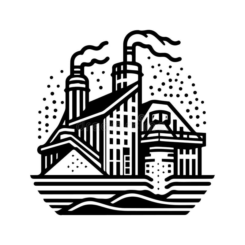 Black and White Salt Factory Sketch Stock Vector - Illustration of ...