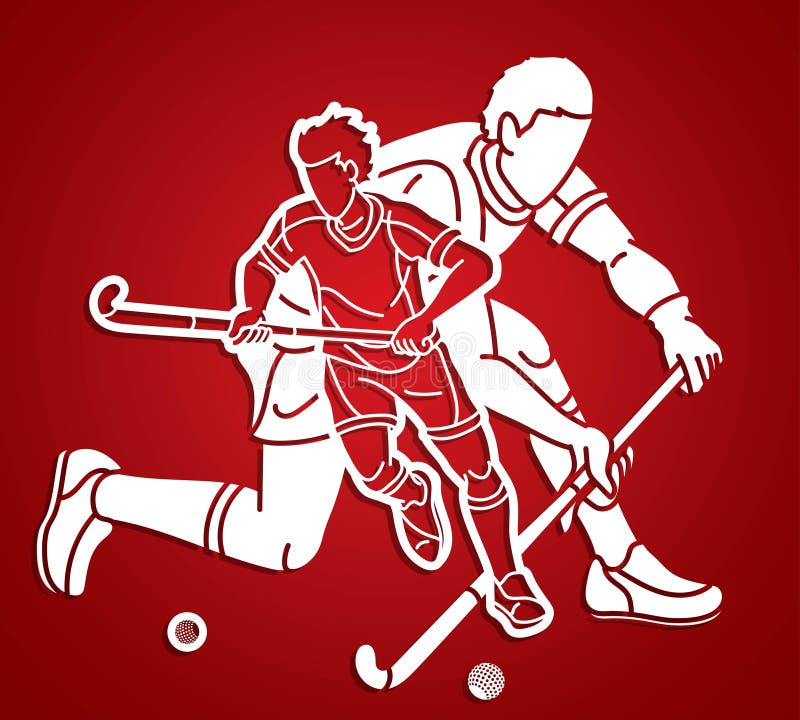 Group of Field Hockey Sport Team Mix Action Male Players Cartoon ...