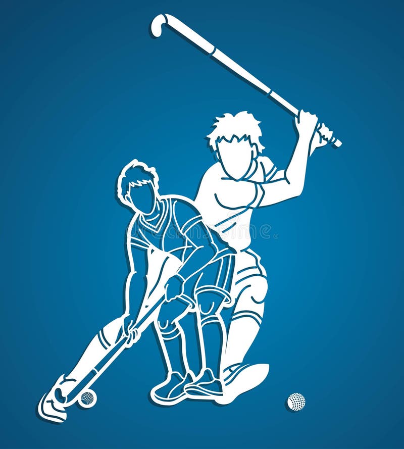 Group of Field Hockey Sport Team Mix Action Male Players Cartoon ...