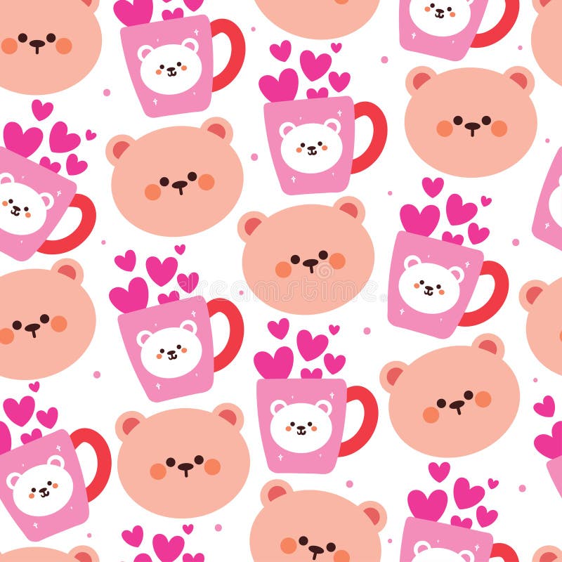 Seamless Pattern Cartoon Bear with Heart Mug Stock Vector ...