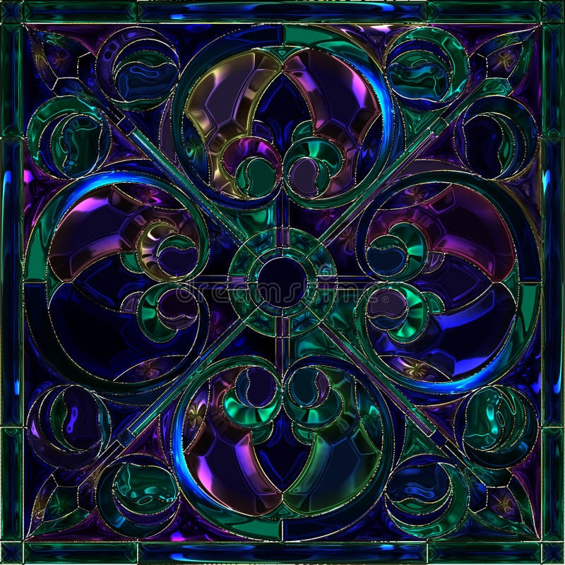 Church Stained Glass. Window Frame with Colored Glass. Square Tile Art ...