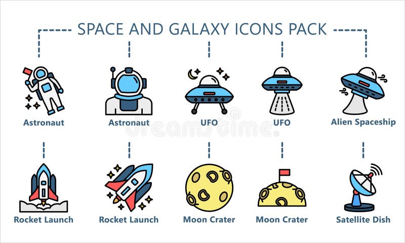 Space and Galaxy Lineal Multi Color Icons Pack. Stock Vector ...