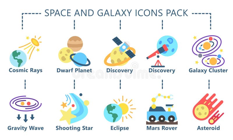 Space and Galaxy Multi Color Icons Pack Stock Illustration ...