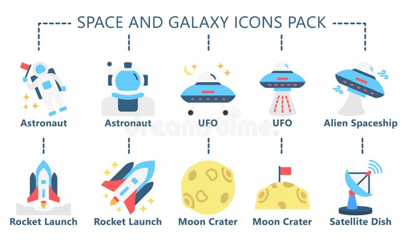 Space and Galaxy Multi Color Icons Pack Stock Illustration ...