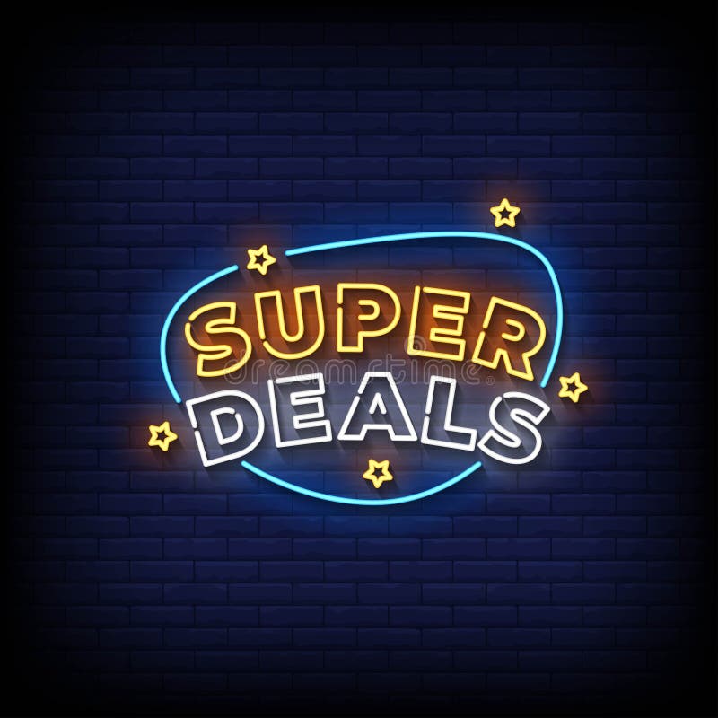 Super Deals Neon Sign on Brick Wall Background Vector Stock Vector ...