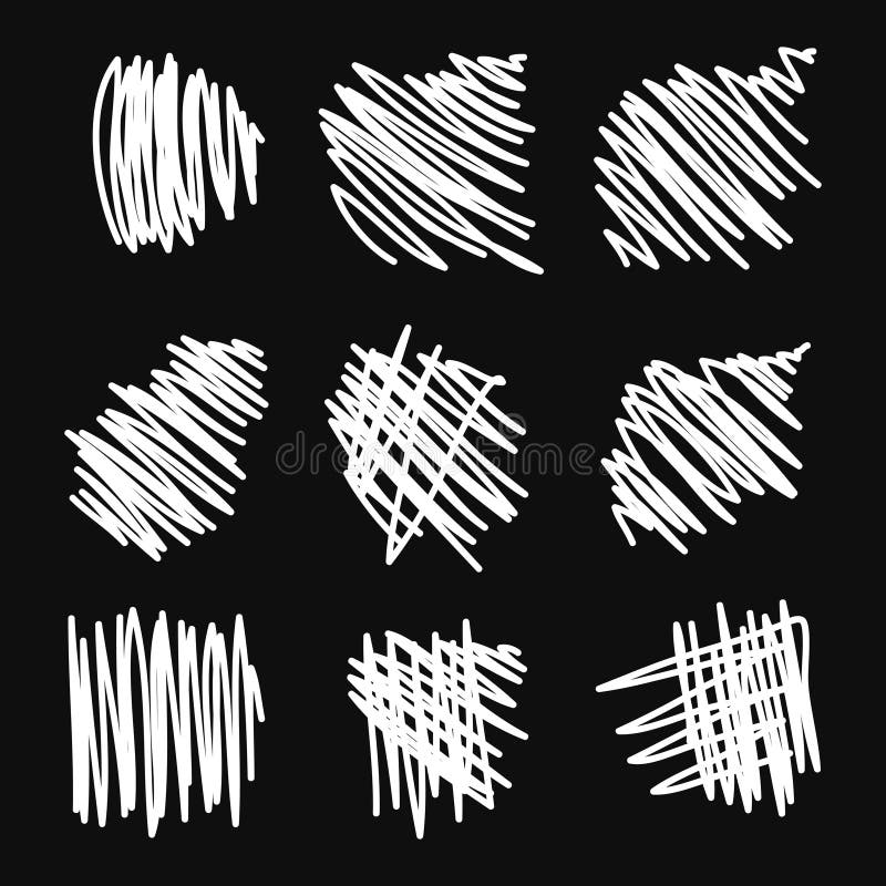 Vector Abstract White Sketch Random Scribbles on a Black Background ...