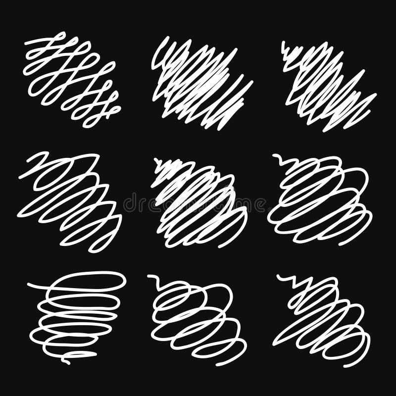 Vector Abstract White Sketch Random Scribbles on a Black Background ...
